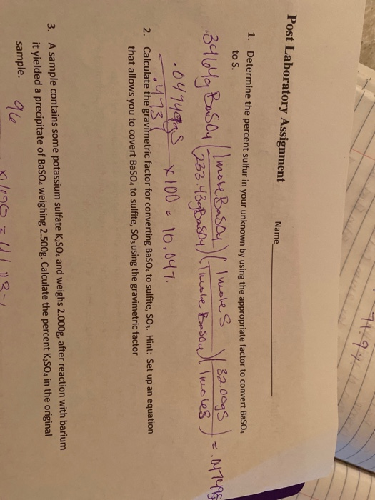 Solved Post Laboratory Assignment Name 1. Determine the | Chegg.com