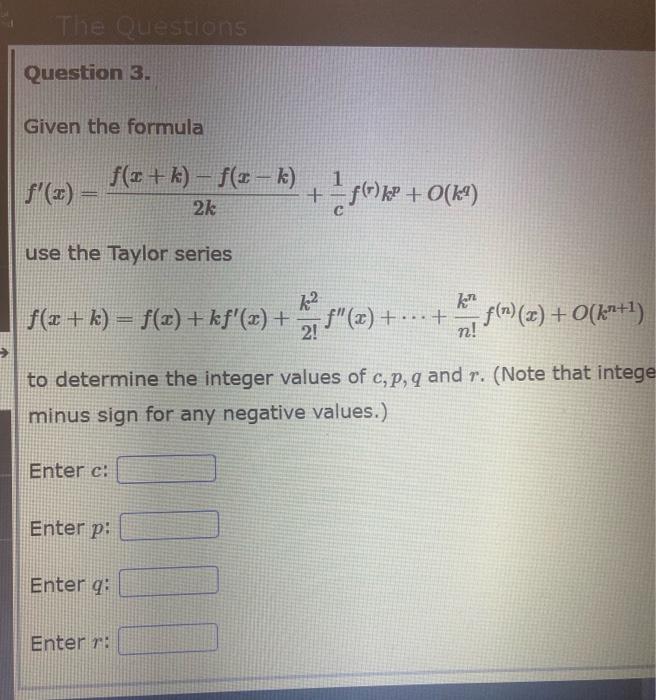 Solved Given the formula f′(x)2k∫(x+k)−f(x−k)+c1f(r)k′+Q(k2) | Chegg.com