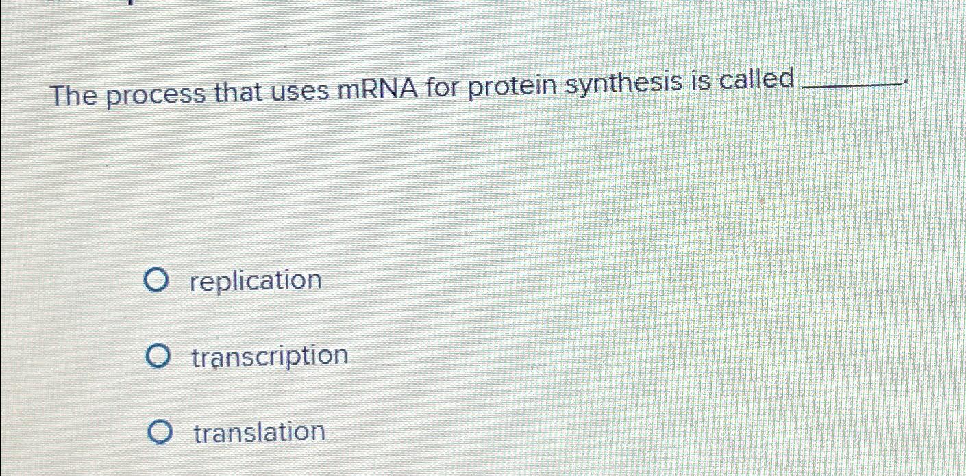 Solved The process that uses mRNA for protein synthesis is | Chegg.com