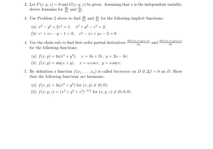 Solved 2 Let F X Y Z 0 And X Y Z Be Given Assuming