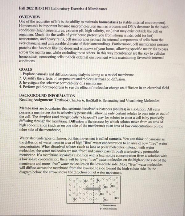Solved Fall 2022 BIO 2101 Laboratory Exercise 4 Membranes | Chegg.com