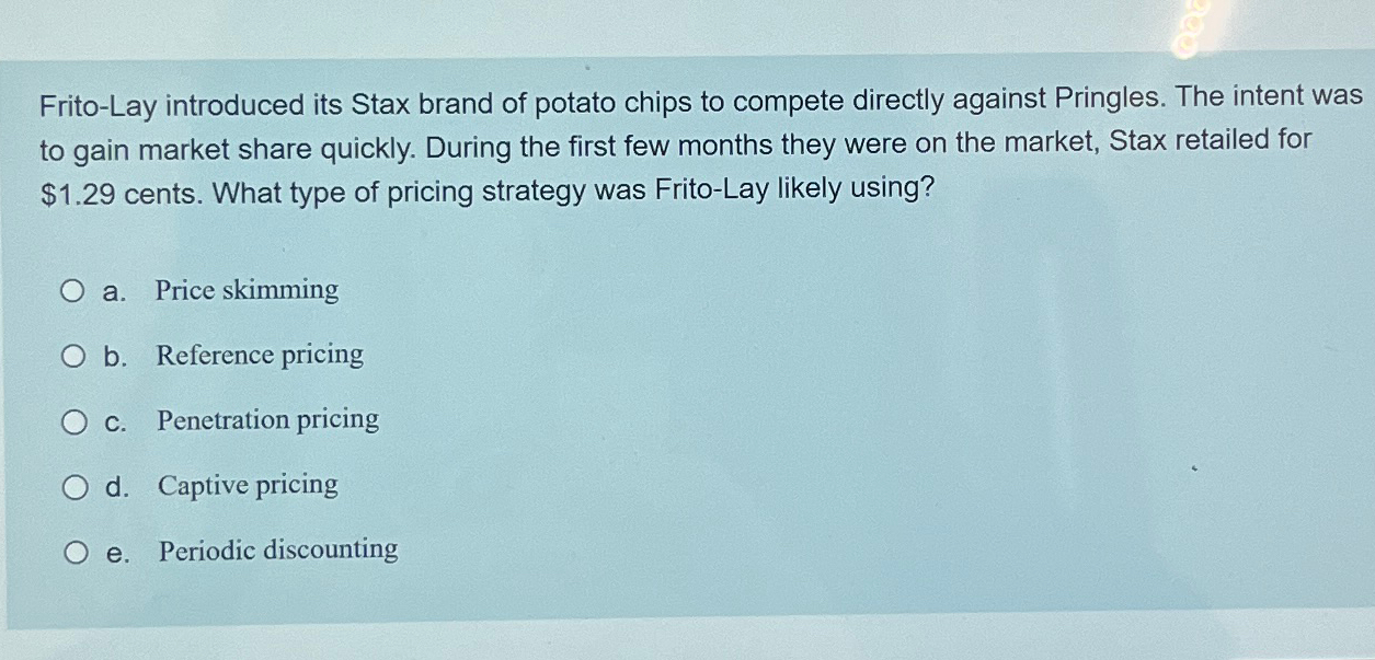 Solved Frito-Lay introduced its Stax brand of potato chips | Chegg.com