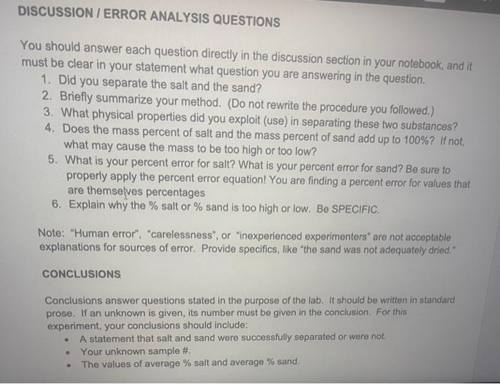 Solved Experiment \#3 Separation op Salt \& Sand Data | Chegg.com