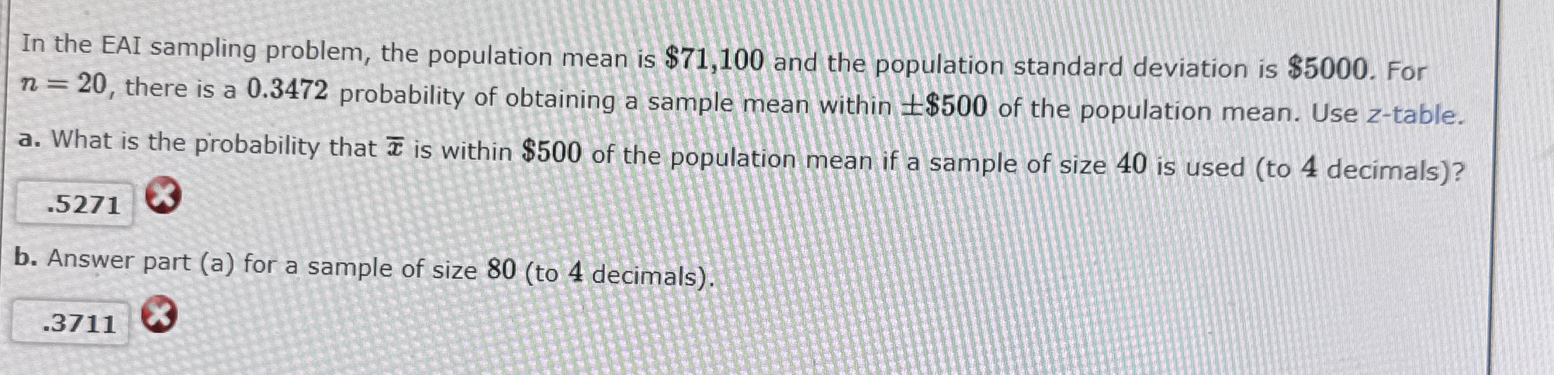 Solved In the EAI sampling problem, the population mean is | Chegg.com