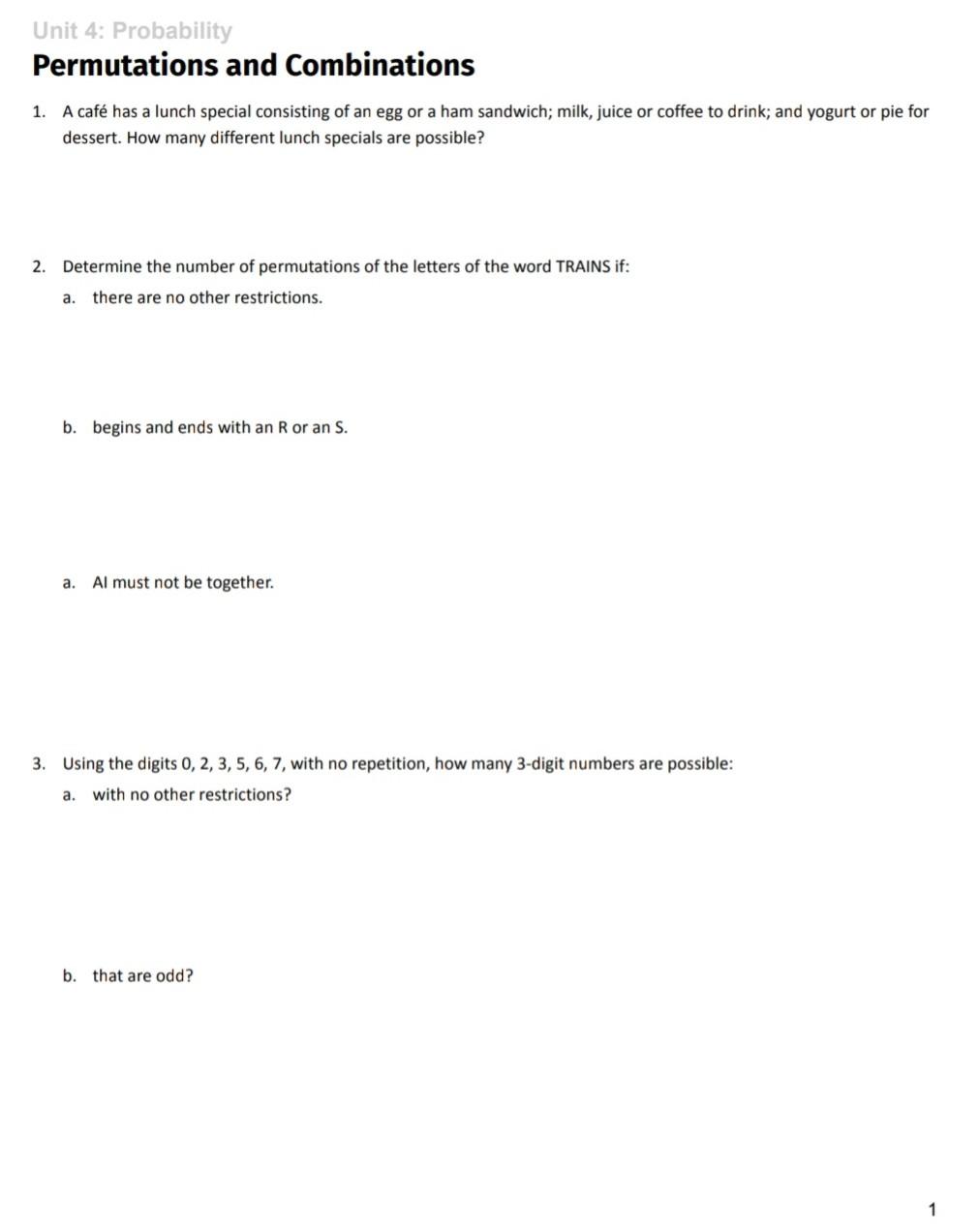 Solved Permutations and Combinations 1. A café has a lunch | Chegg.com