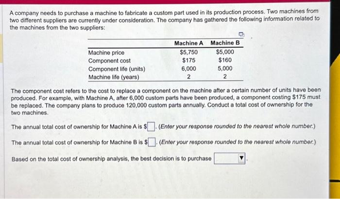 Solved A company needs to purchase a machine to fabricate a | Chegg.com