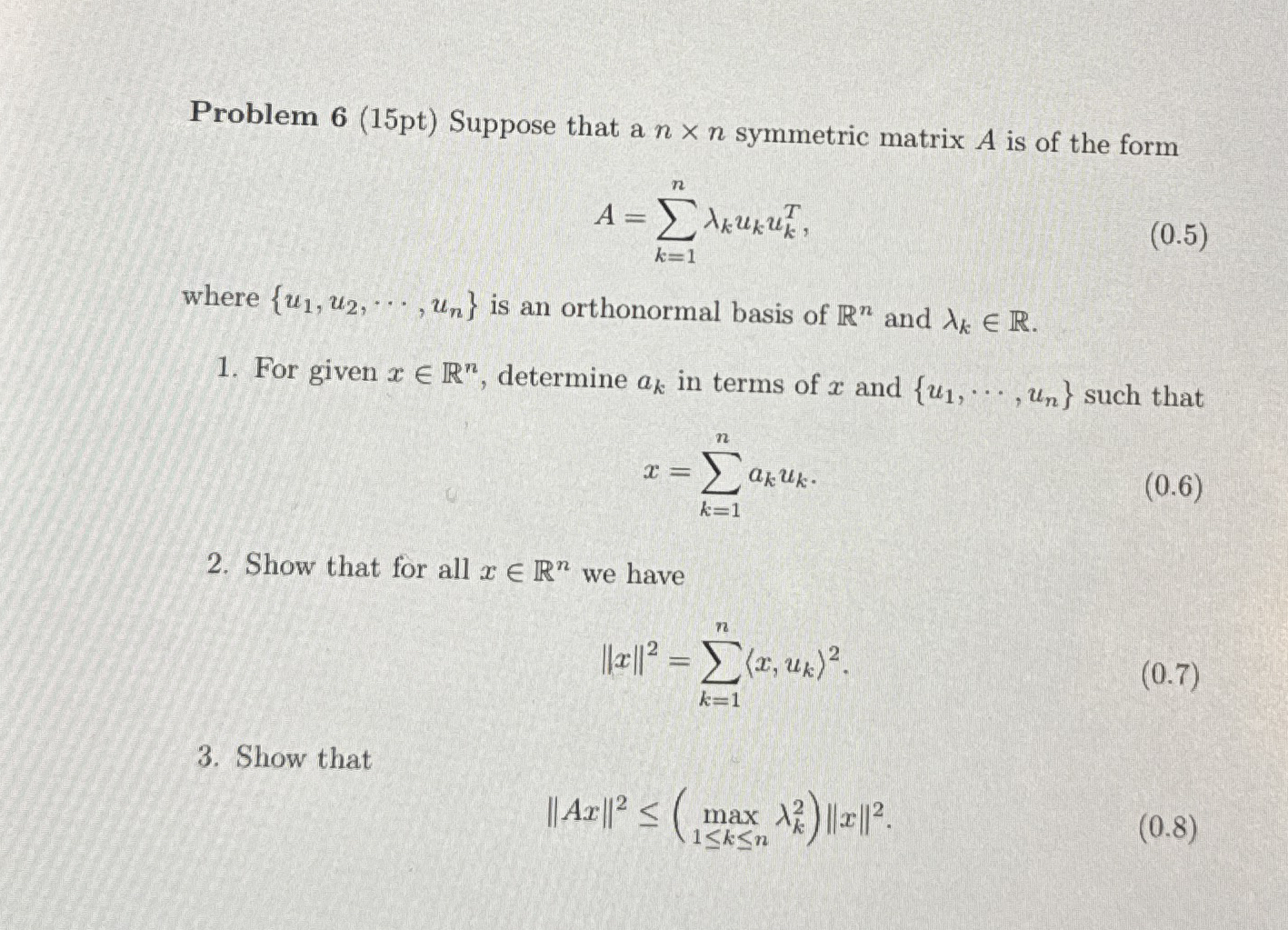 Solved Problem 6 (15pt) ﻿Suppose that a n×n ﻿symmetric | Chegg.com