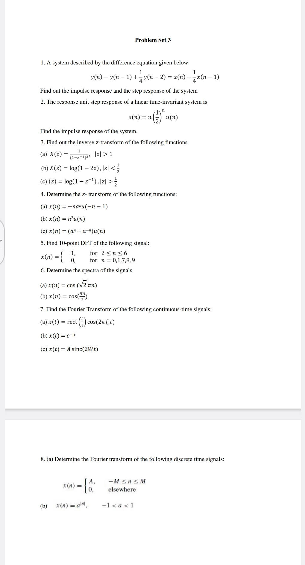 Problem Set 3A system described by the difference | Chegg.com