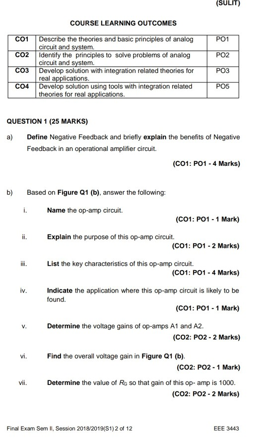 Solved (SULIT) COURSE LEARNING OUTCOMES CO1 PO1 CO2 PO2 | Chegg.com
