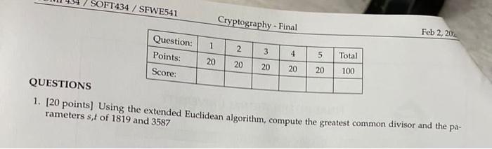 Solved 1 20 Points Using The Extended Euclidean 