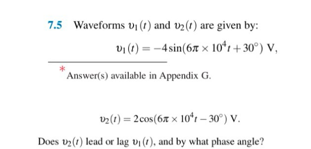 Solved 7.5 ﻿Waveforms v1(t) ﻿and v2(t) ﻿are given | Chegg.com