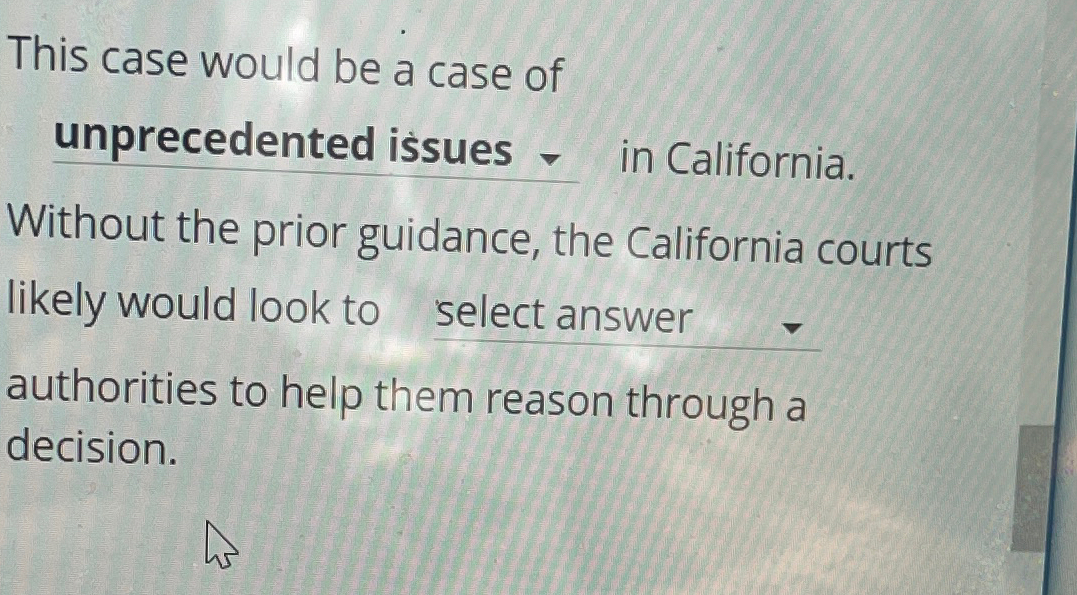 Solved This case would be a case ofunprecedented issues q, | Chegg.com