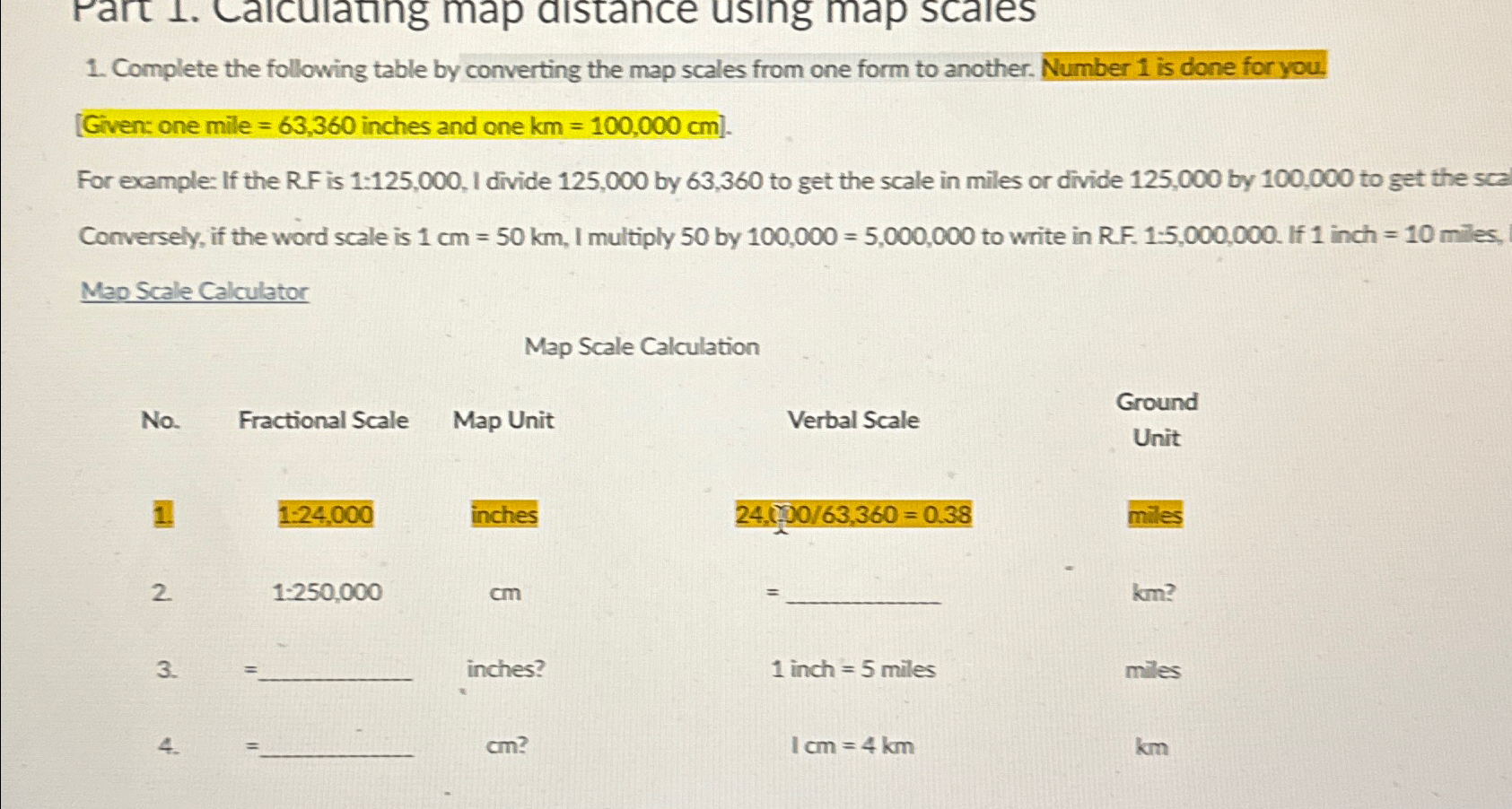 Solved Complete the following table by converting the map | Chegg.com