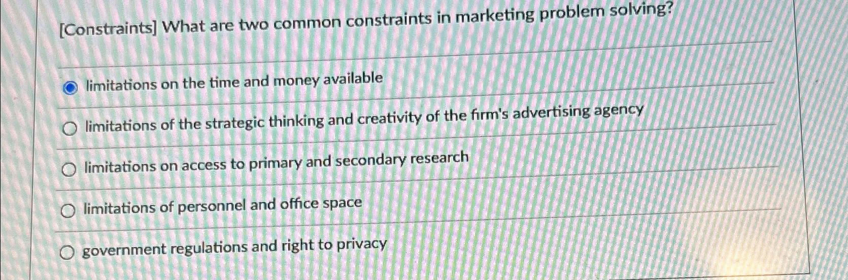 Solved [Constraints] ﻿What are two common constraints in | Chegg.com