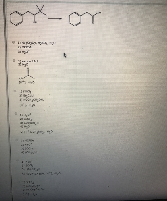 Solved 1) Na2Cr2O7; H2SO4, H20 2) MCPBA 3) H307 1) excess | Chegg.com