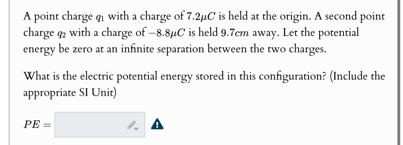 Solved A point charge q1 ﻿with a charge of 7.2μC ﻿is held at | Chegg.com