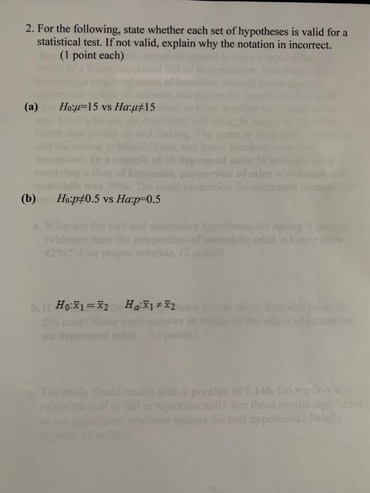 Solved 2. For the following, state whether each set of | Chegg.com
