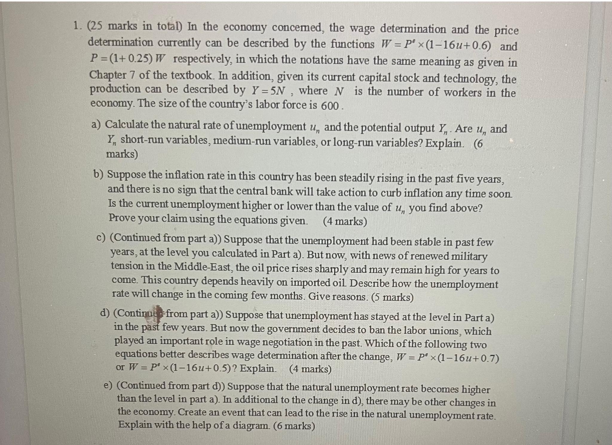 Solved (25 ﻿marks in total) ﻿In the economy concemed, the | Chegg.com