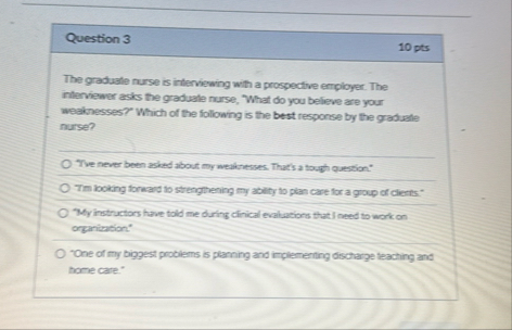 Solved Question 310 ﻿ptsThe graduale nurse is interviewing | Chegg.com