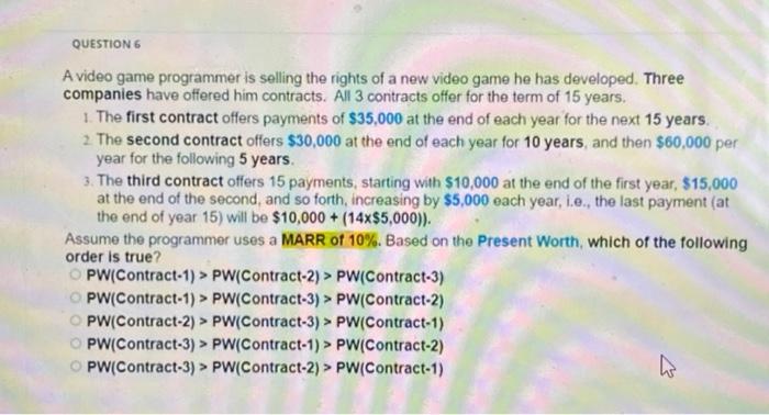 Solved QUESTION 6 A video game programmer is selling the | Chegg.com
