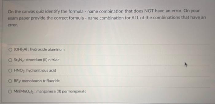 Solved On the canvas quiz identify the formula - name | Chegg.com