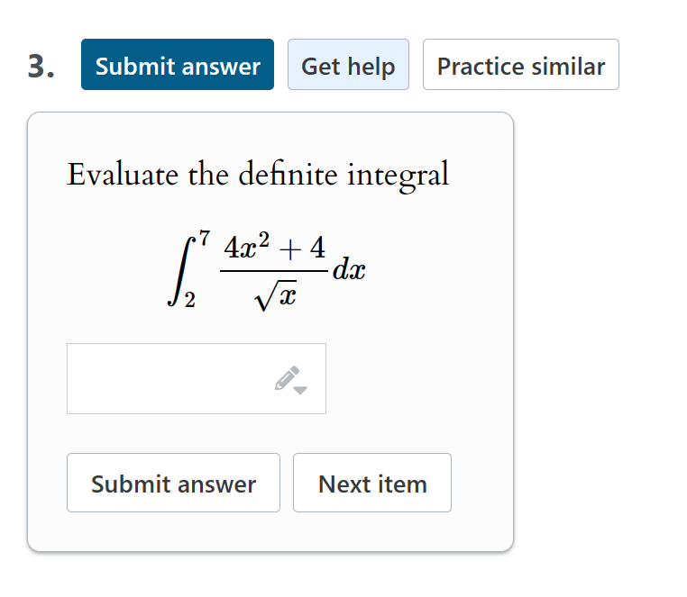 Solved Evaluate the definite integral∫274x2+4x2dx | Chegg.com
