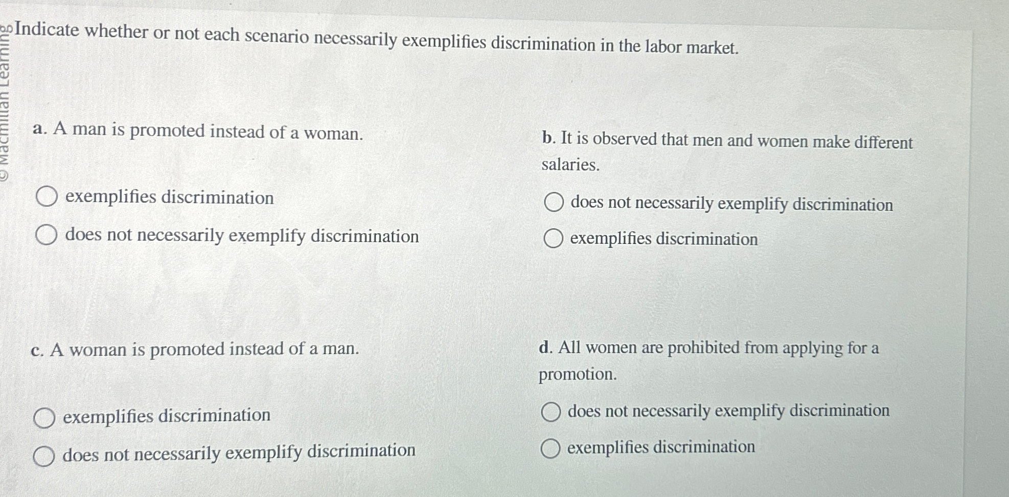 Solved Indicate whether or not each scenario necessarily | Chegg.com