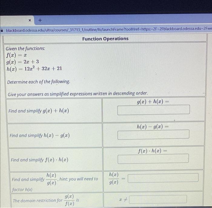 Solved Given the functions: f(x)=xg(x)=2x+3h(x)=12x2+32x+21 | Chegg.com