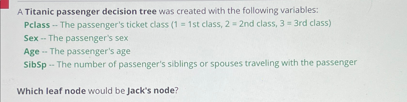 Solved A Titanic passenger decision tree was created with | Chegg.com