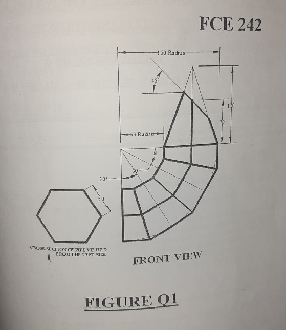 Solved Figure Q1 below shows the front view of 90 degrees | Chegg.com