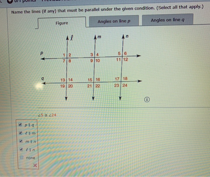 Solved Name the lines (if any) that must be parallel under | Chegg.com