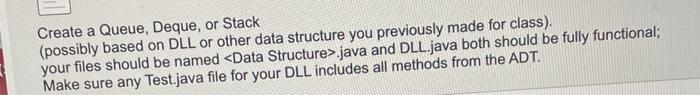 Solved Create A Queue Deque Or Stack Possibly Based On