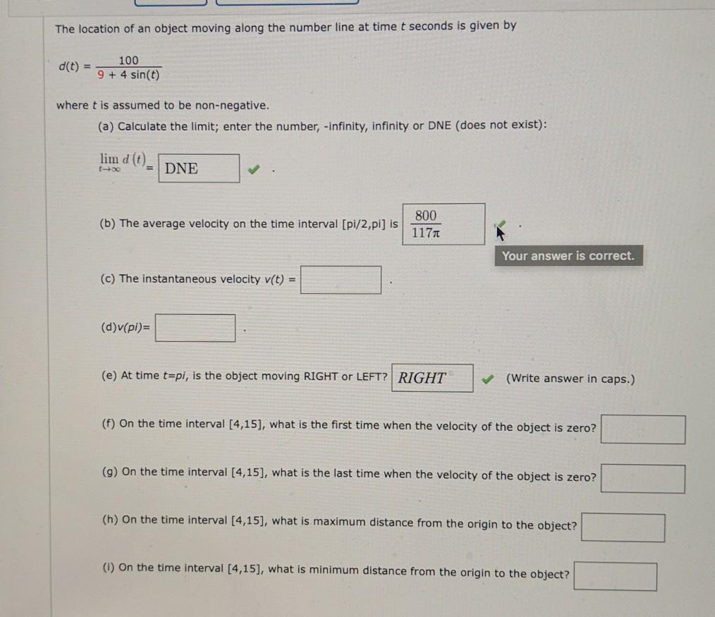 Solved The location of an object moving along the number | Chegg.com