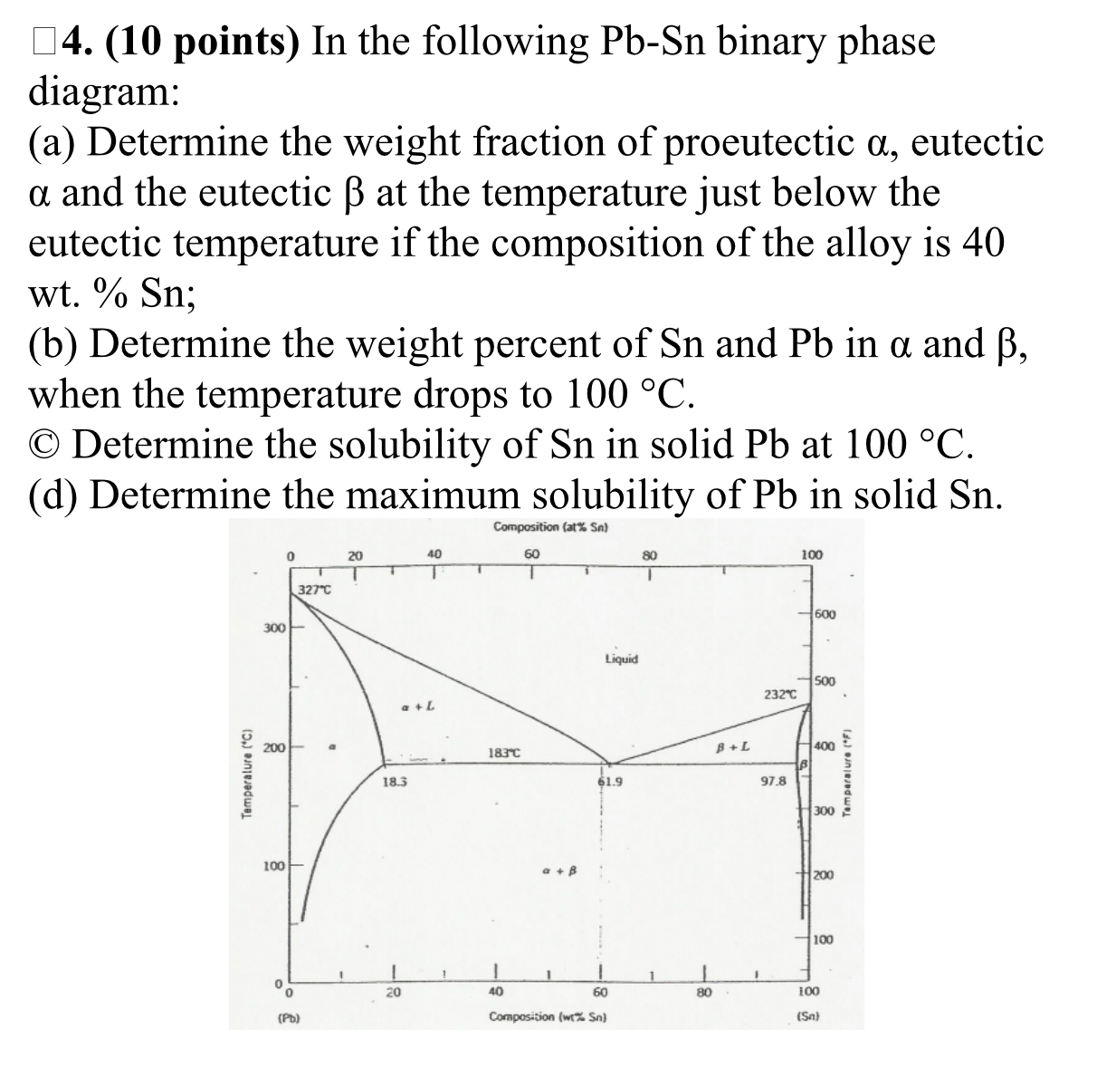 Solved (10 ﻿points) ﻿In the following Pb-Sn ﻿binary | Chegg.com