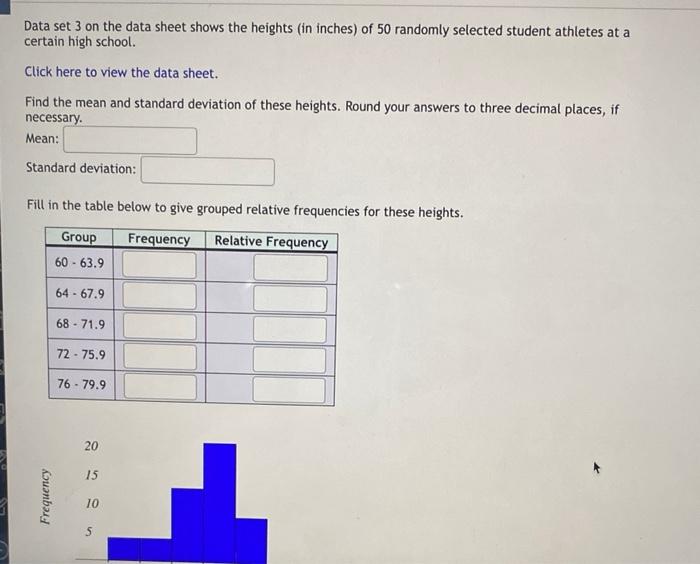 Solved Data set 3 on the data sheet shows the heights (in | Chegg.com