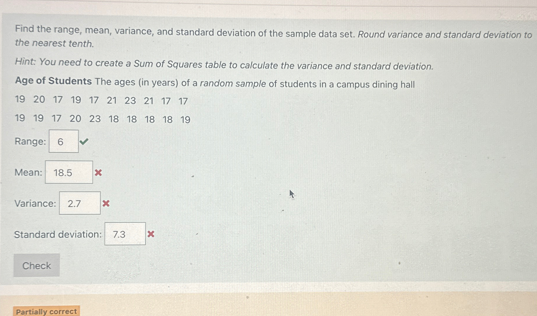 Solved Find the range, mean, variance, and standard | Chegg.com