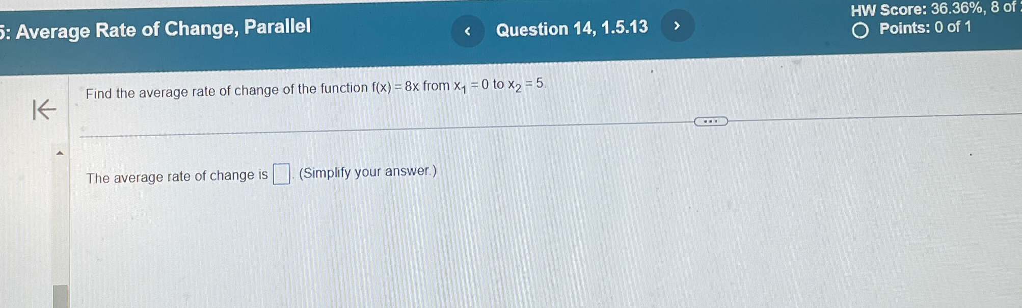 Solved Average Rate of Change, ParallelQuestion 14, 1.5.13HW | Chegg.com