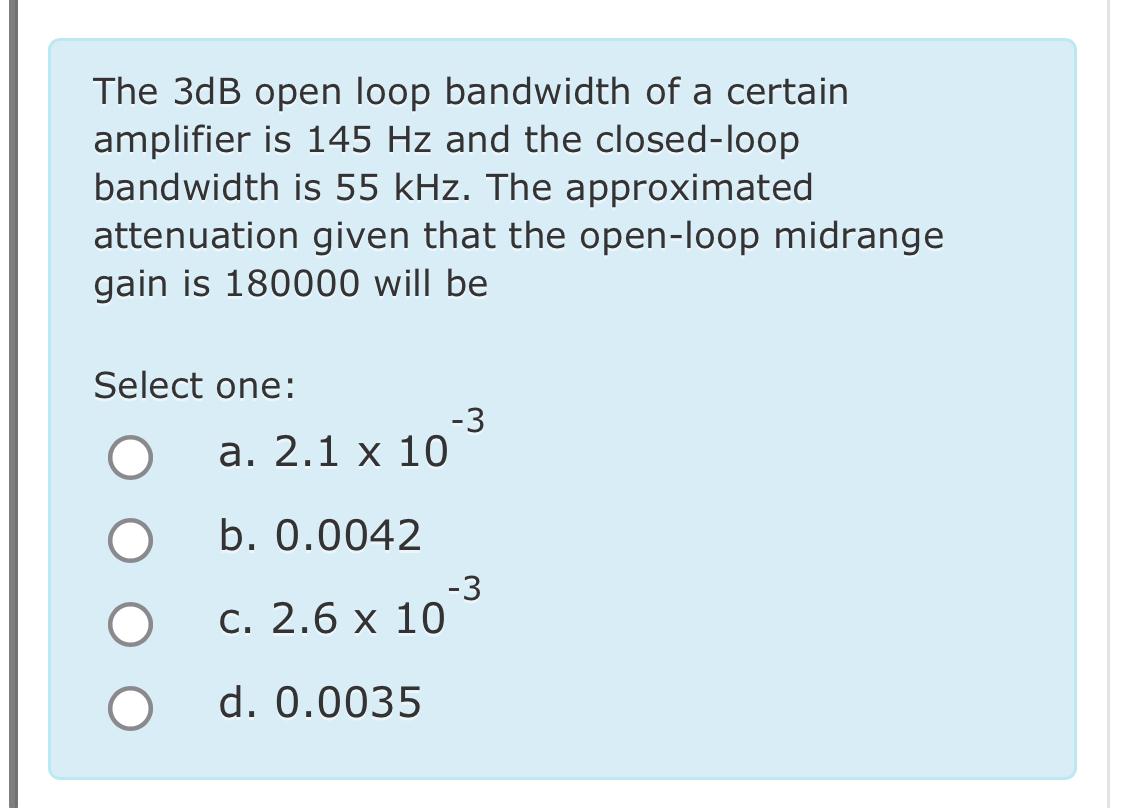 Solved The 3db ﻿open Loop Bandwidth Of A Certain Amplifier