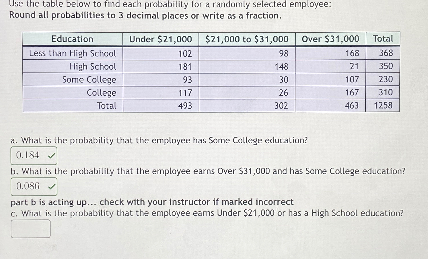 Solved Use the table below to find each probability for a | Chegg.com
