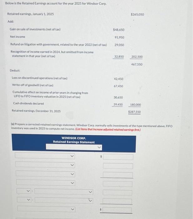 Solved Below is the Retained Earnings account for the year | Chegg.com