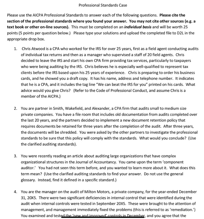 Professional Standards Case Please use the AICPA | Chegg.com