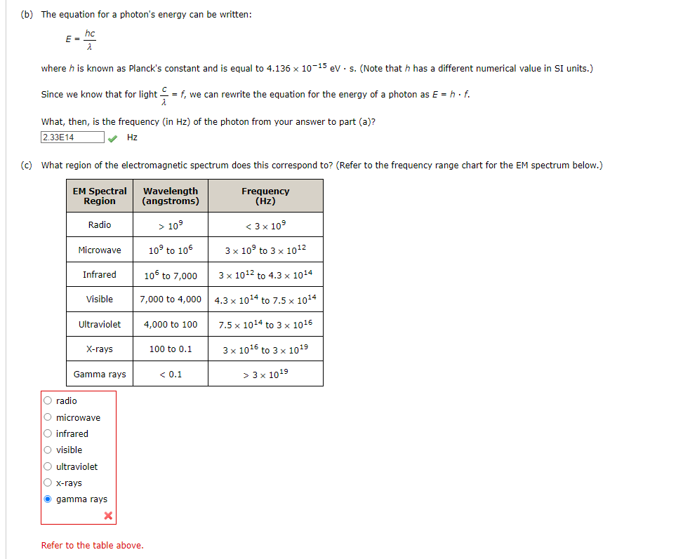 Solved (b) ﻿The equation for a photon's energy can be | Chegg.com