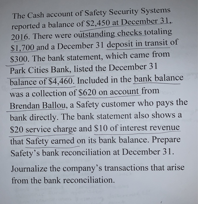 Solved The Cash account of Safety Security Systems reported | Chegg.com