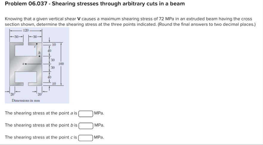 Solved Problem 06.037 - ﻿Shearing stresses through arbitrary | Chegg.com