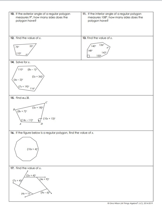 Solved 10 If The Exterior Angle Of A Regular Polygon Chegg