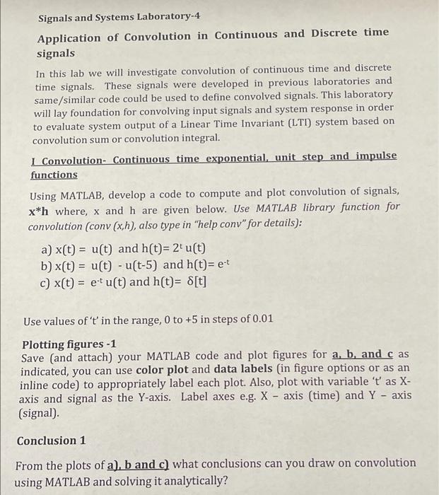 Solved Signals and Systems Laboratory-4 Application of | Chegg.com