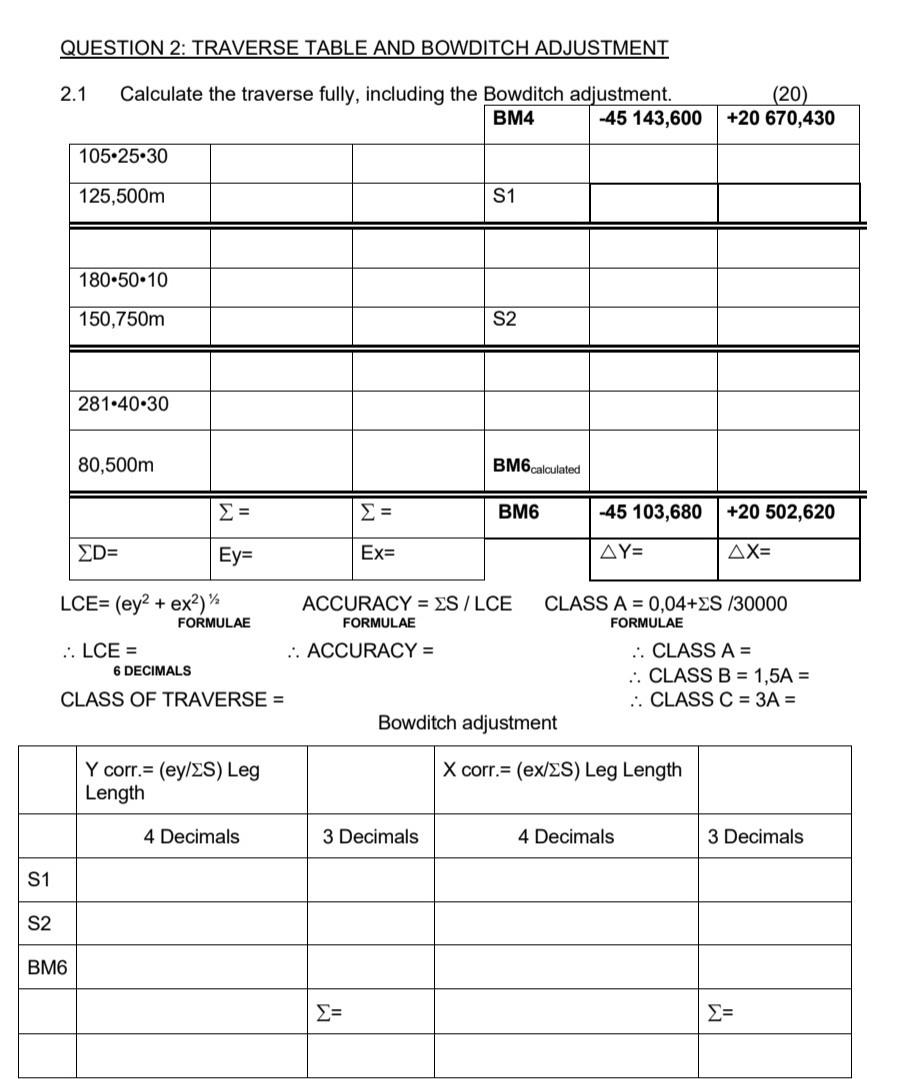 Solved QUESTION 2: TRAVERSE TABLE AND BOWDITCH ADJUSTMENT | Chegg.com
