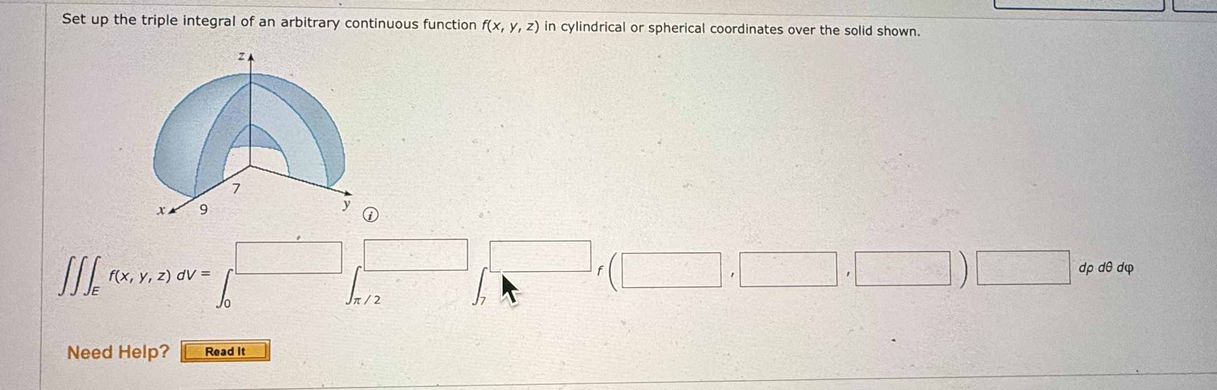 Solved Set up the triple integral of an arbitrary continuous | Chegg.com