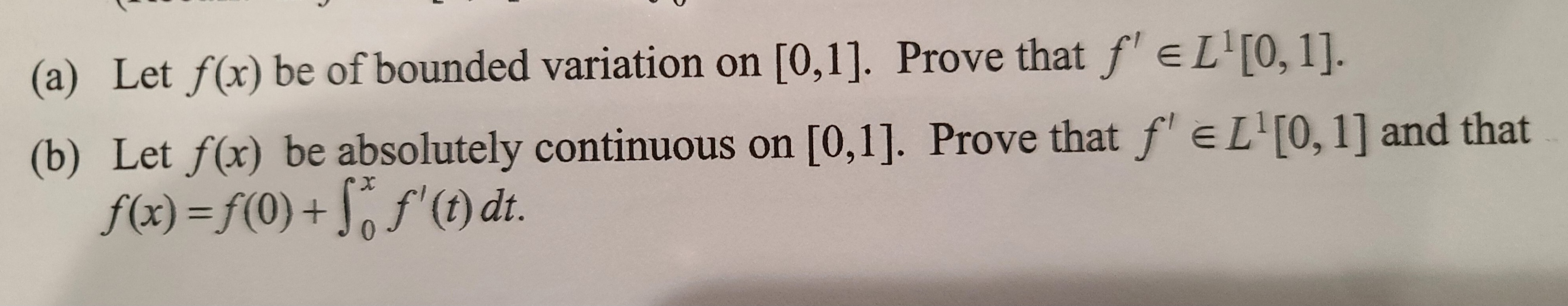 Solved (a) ﻿Let f(x) ﻿be of bounded variation on 0,1. ﻿Prove | Chegg.com
