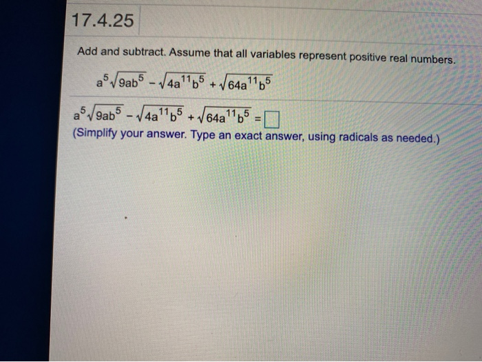 Solved 17.4.25 Add and subtract. Assume that all variables | Chegg.com